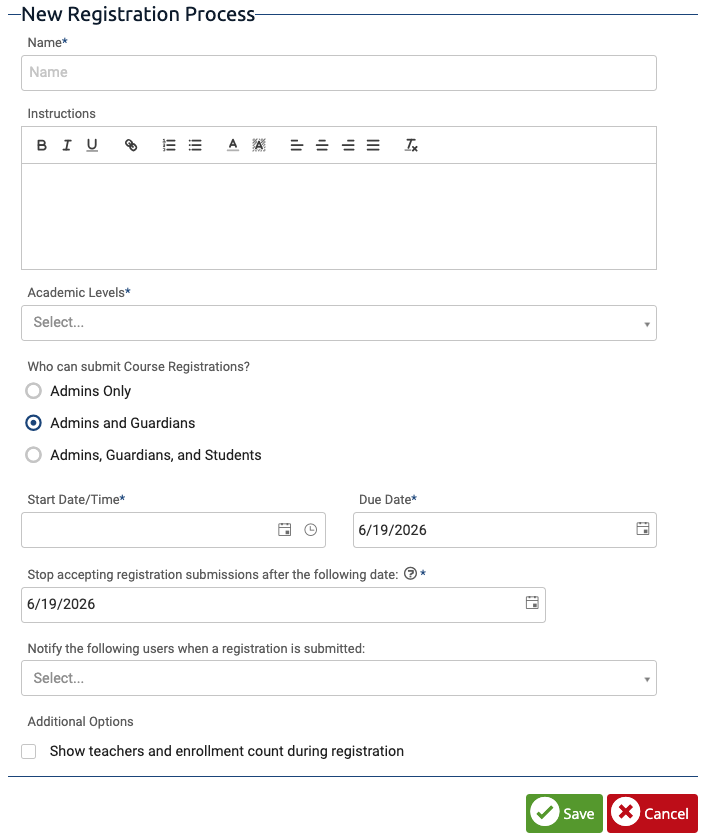 Course Registration Part 1 - Creating/Editing the Registration Process