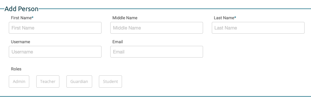 People, Users, Roles, Status, Forms and Reports