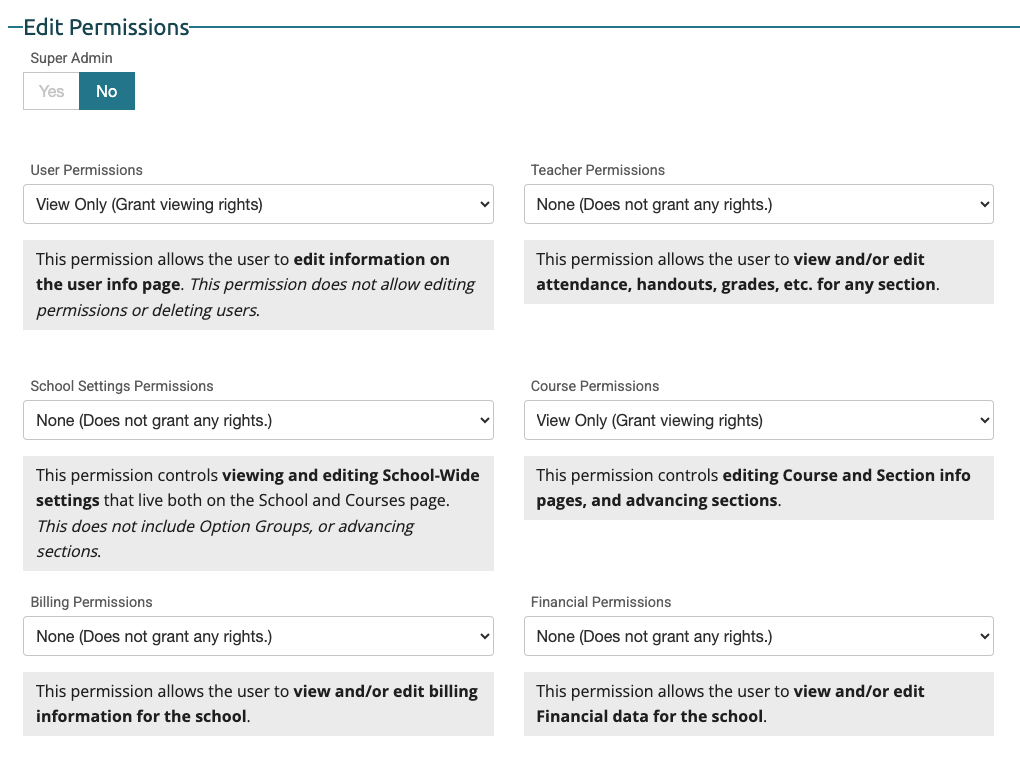 Admin Permissions Overview